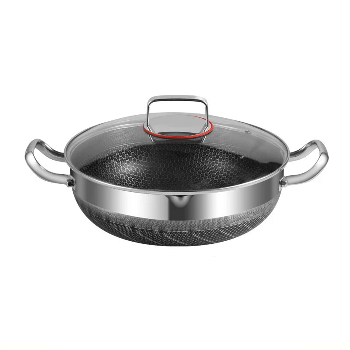 NNEOBA 30cm Stainless Steel Non-Stick Frying Pan with Glass Lid Silver ...