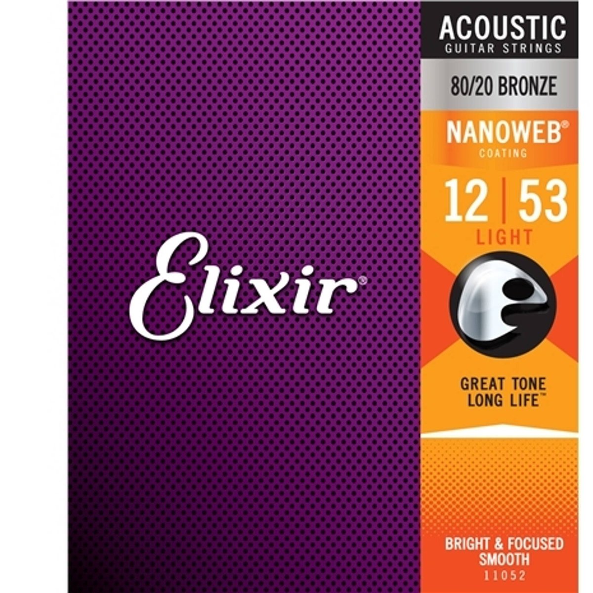 Elixir #11052 Acoustic Nanoweb Guitar String 80/20 Bronze 12-53 Light ...