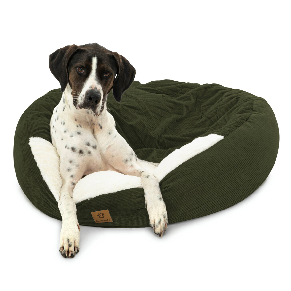 Charlie's Snookie Hooded Corduroy Calming Dog Bed Olive Small ...