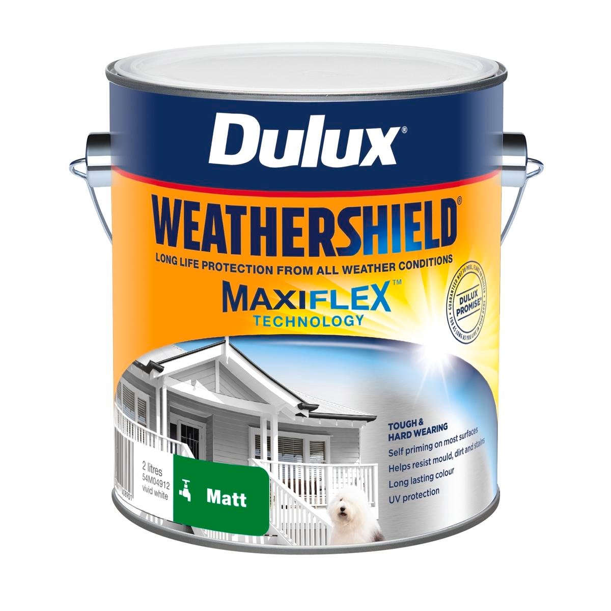 Dulux 2L Vivid White Matt Weathershield Exterior Paint - Bunnings Australia