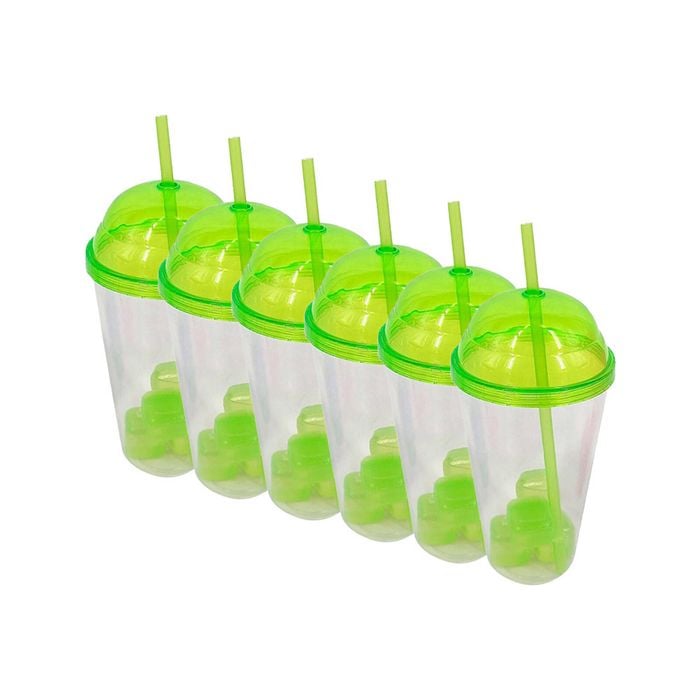 6PK Braz Kids Plastic Drinking Tumbler Dome W/ Lid, Straw & Cube ...