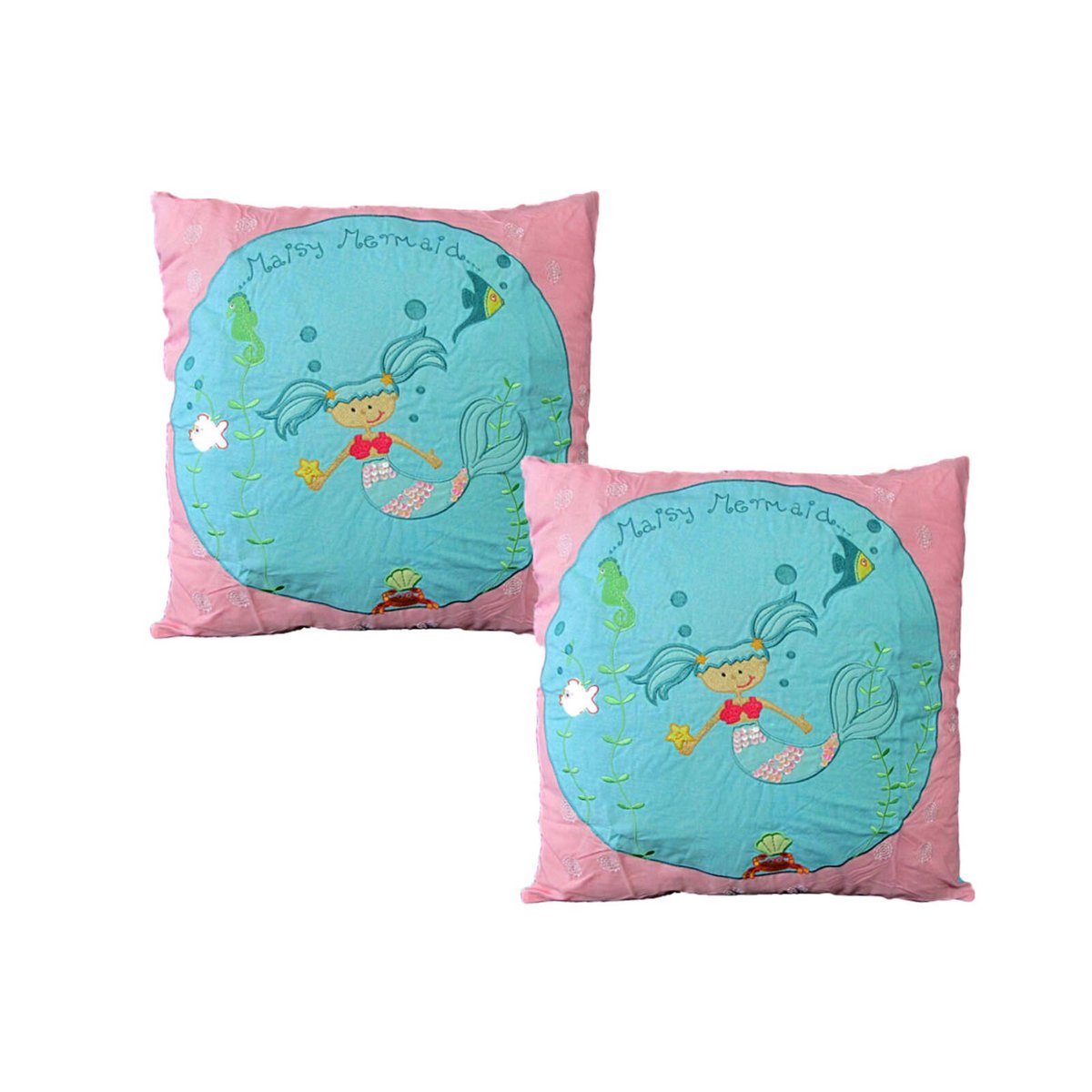 Pack of 2 Shelley Mermaid Embroidered Cushion Covers 43 x 43 cm ...
