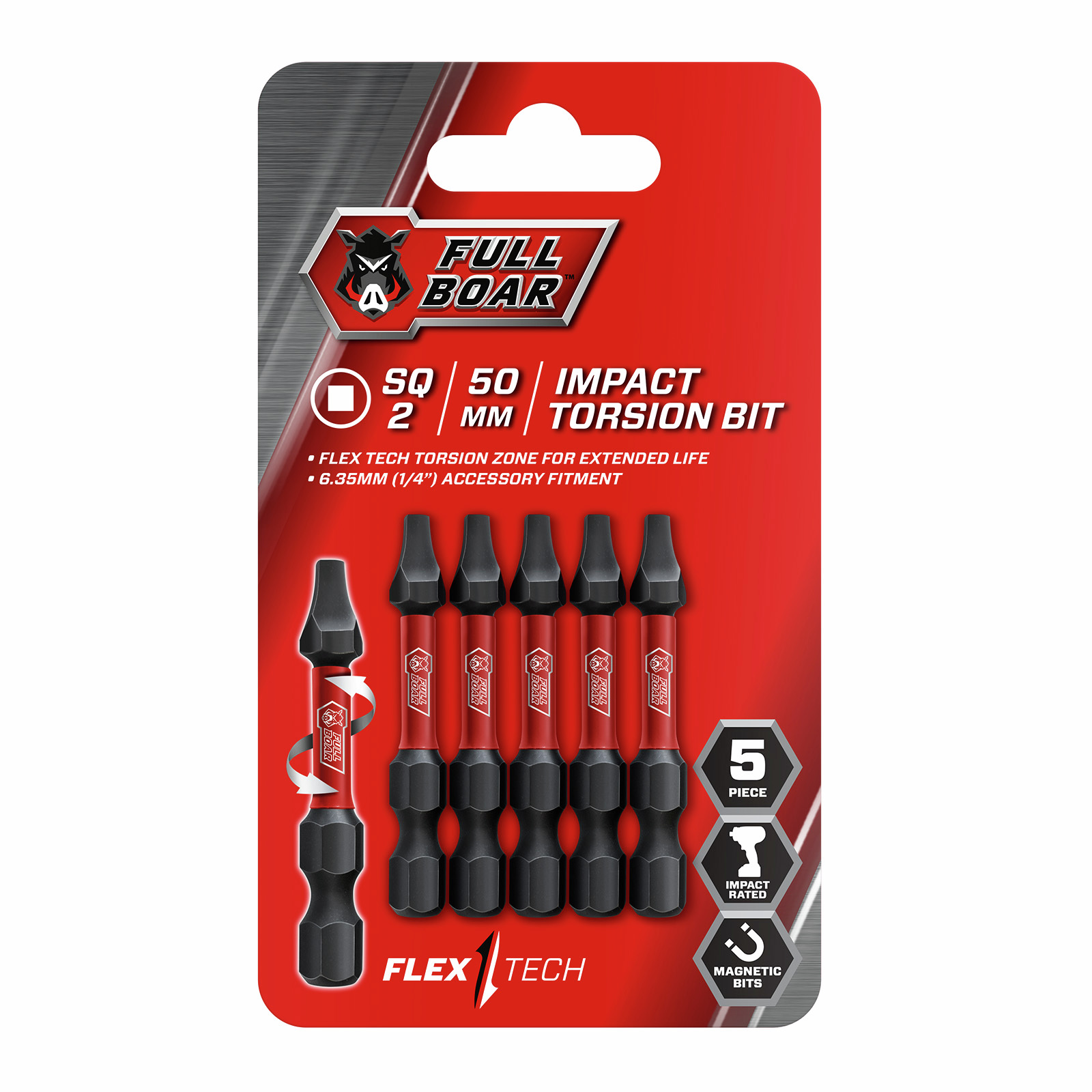 50mm x SQ2 Impact Torsion Bit - 5 Pack | Full Boar NZ