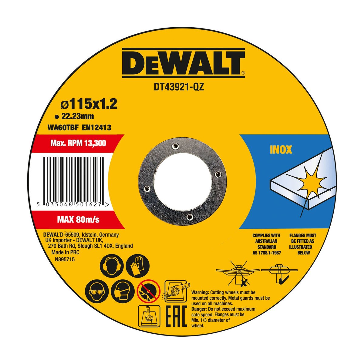 DeWALT 115mm x 1.2mm x 22.23mm High Performance Bonded Thin Cut Metal ...