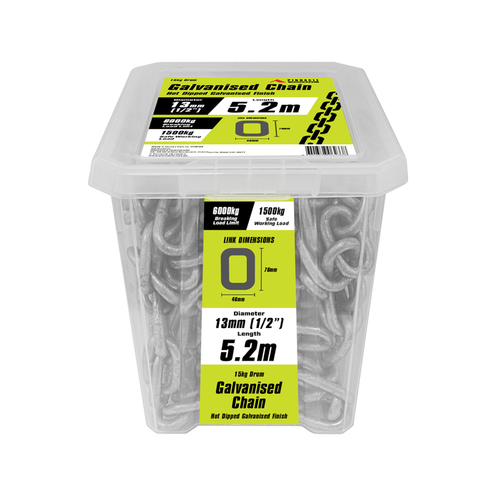 Pinnacle 13mm 1/2" x 5.2m Galvanised Chain - Bunnings Australia