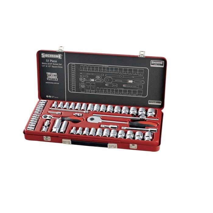 Sidchrome 1/4" & 1/2" Metric / AF Drive Socket Set - 51 Piece ...
