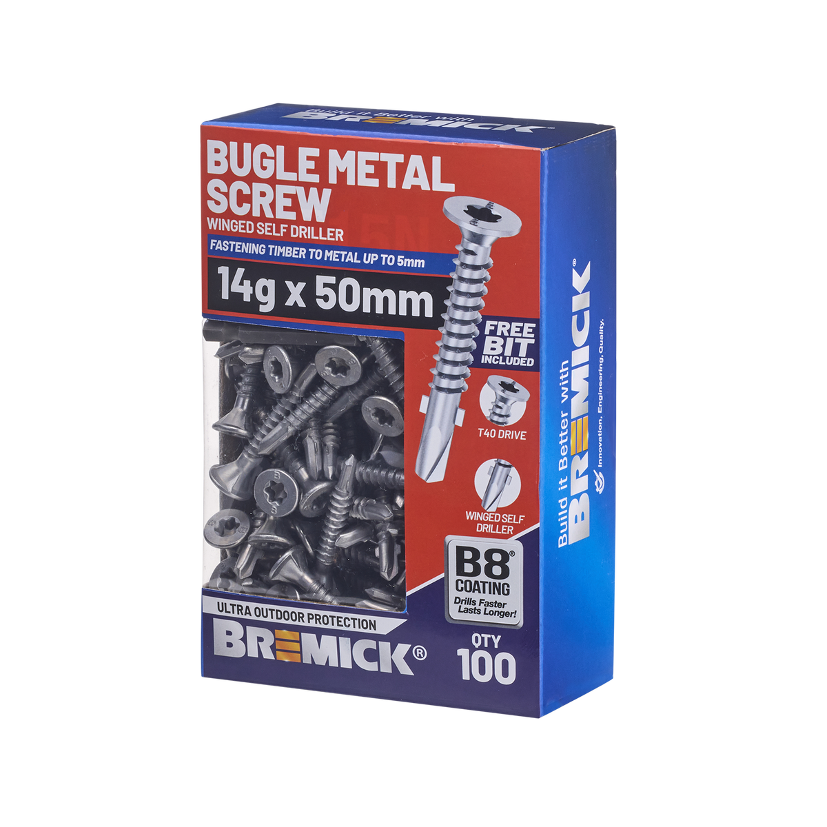 Bremick Metal Bugle Screw 14g x 50mm T40 B8 BOX 100 - Bunnings Australia