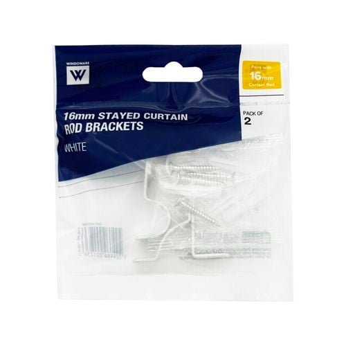Windoware 50mm White Single Stayed Curtain Rod Bracket - 2 Pack ...