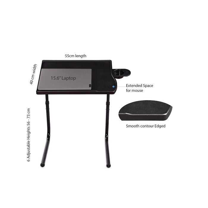 TABLE BUDDY Smart 55x40x73 cm Adjustable Folding Table With Cupholder- Black - Bunnings Australia