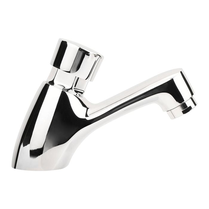 Shaw & Mason Chrome Timed Push Button Basin Pillar Tap - Bunnings Australia
