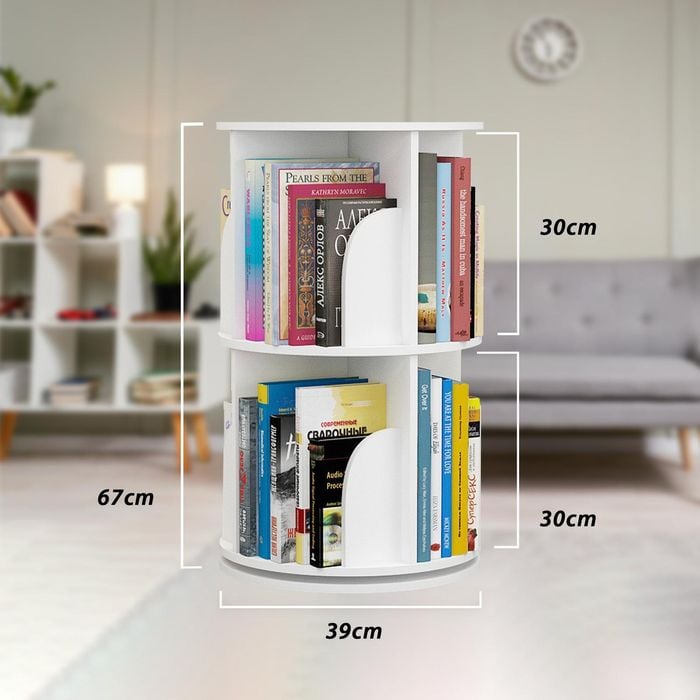 MIUZ 2-Tier Rotating Book Storage Shelf Bookcase Rotating Display Stand ...