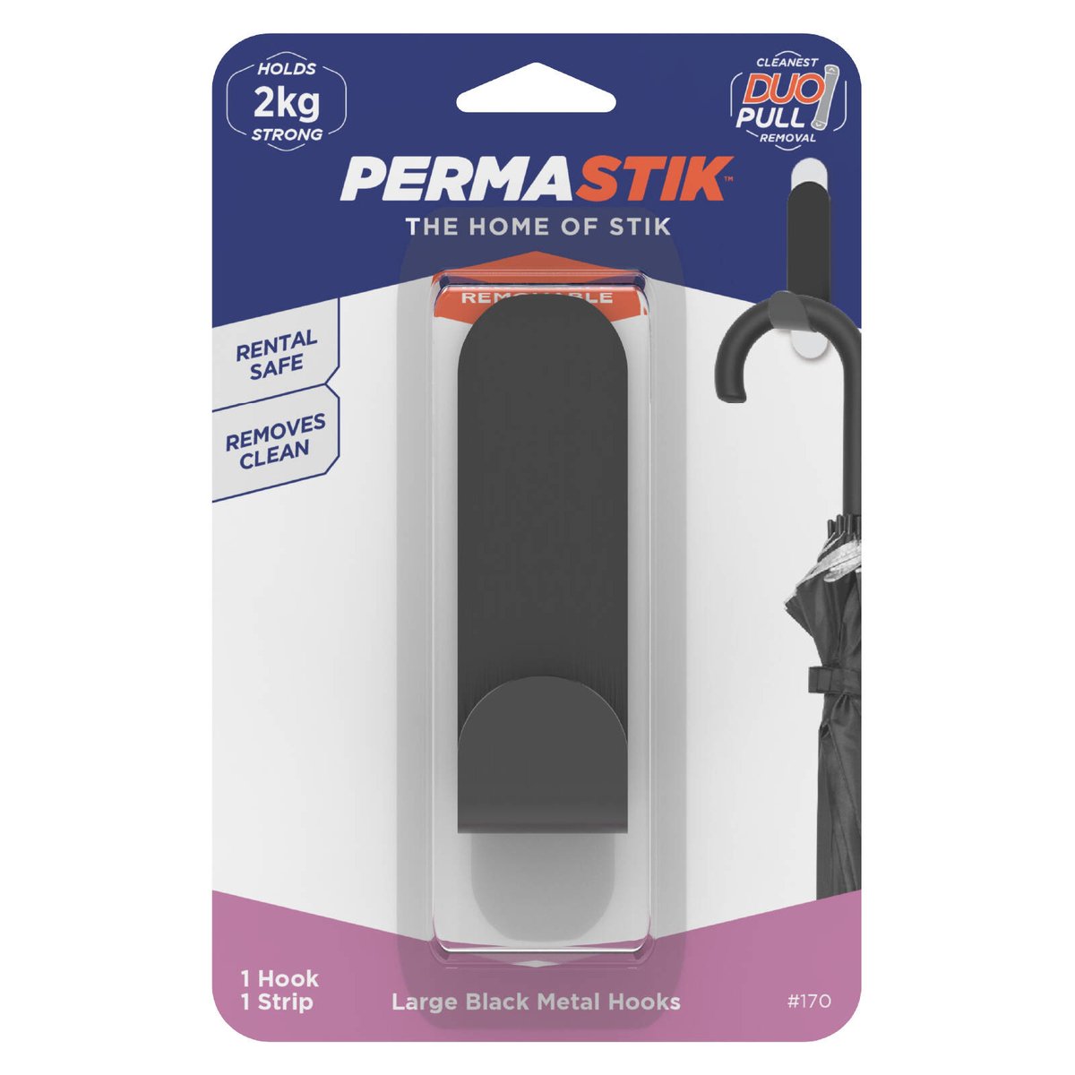 Permastik Large Black Metal Hook - Bunnings Australia