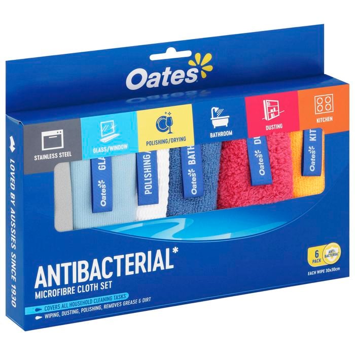 Oates Antibacterial Microfibre Cloth Set - 6 Pack - Bunnings Australia