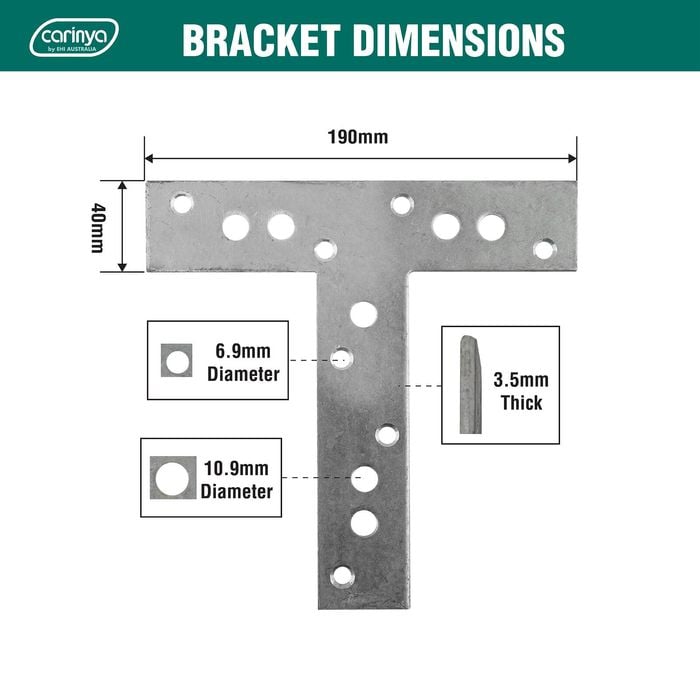 Carinya 190 x 190 x 40 x 3.5mm Zinc Plated T Shape Mending Plate ...