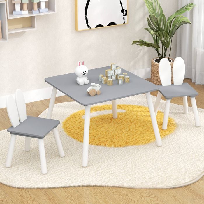 Costway Kids Table & 2 Chair Set Wooden Activity Play Desk Study Dining ...