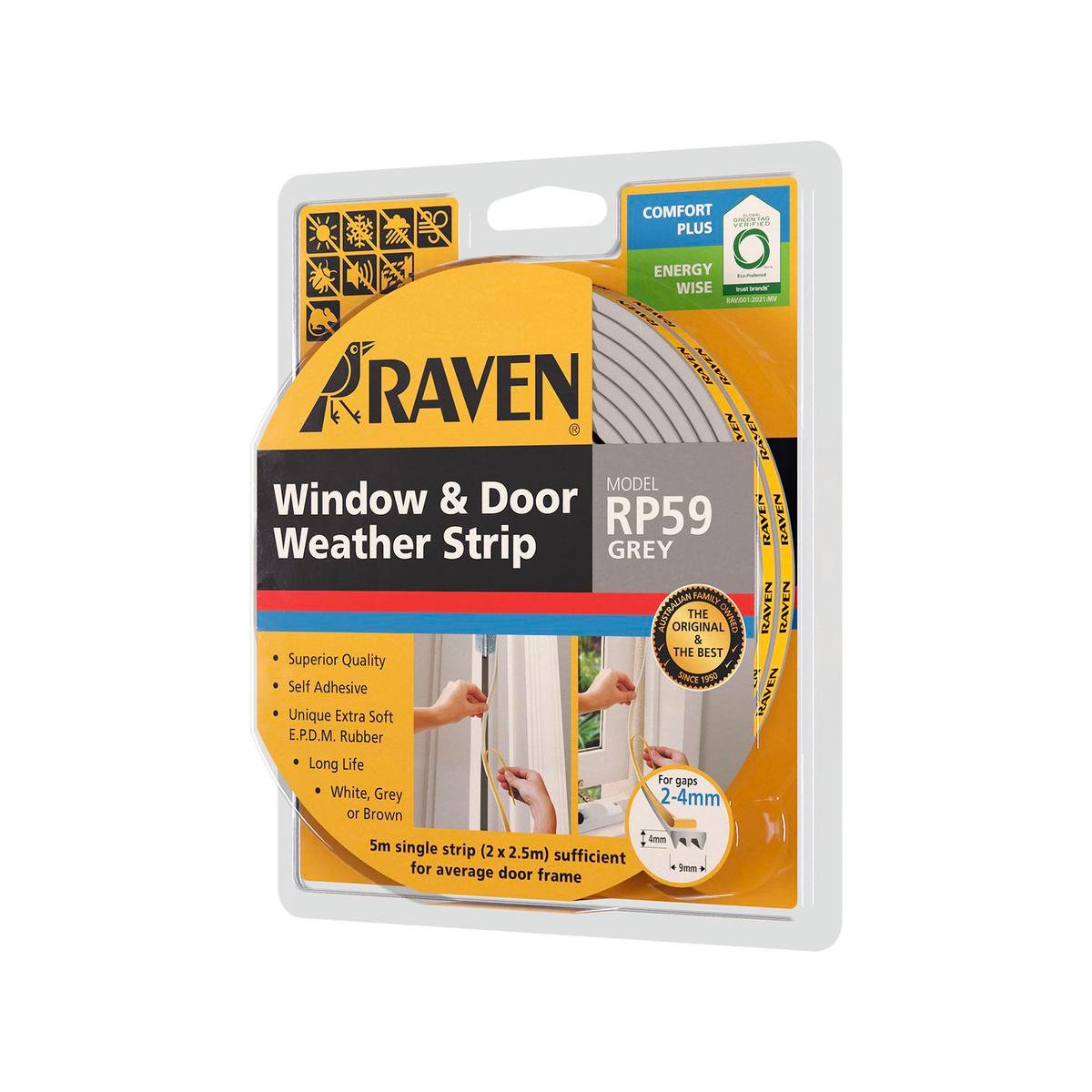 Raven 5000mm Grey RP59 Self Adhesive Weather Strip - Bunnings Australia