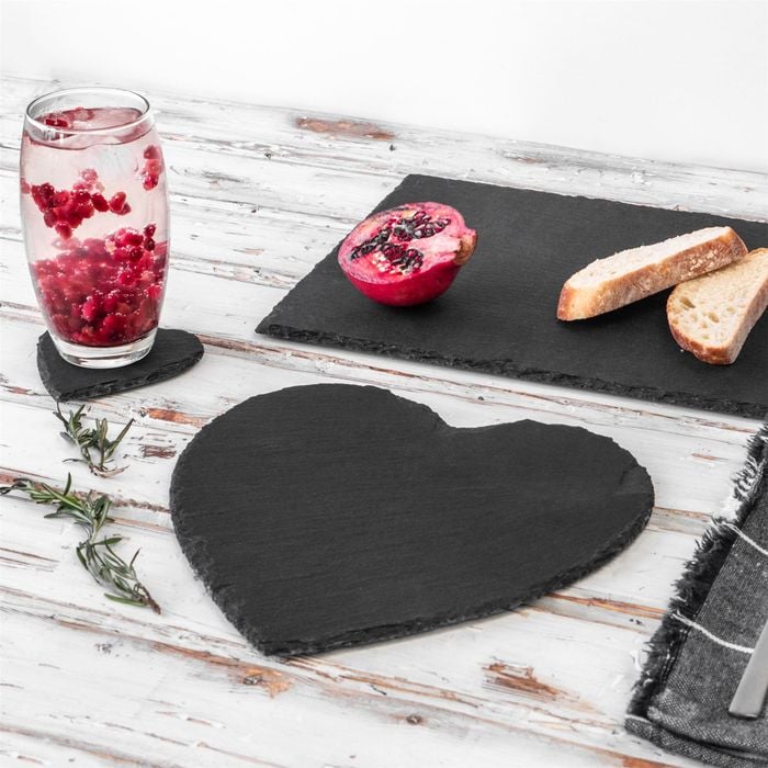 Argon Tableware Heart Shaped Natural Slate Dining Set - 6 Coasters & 6 ...