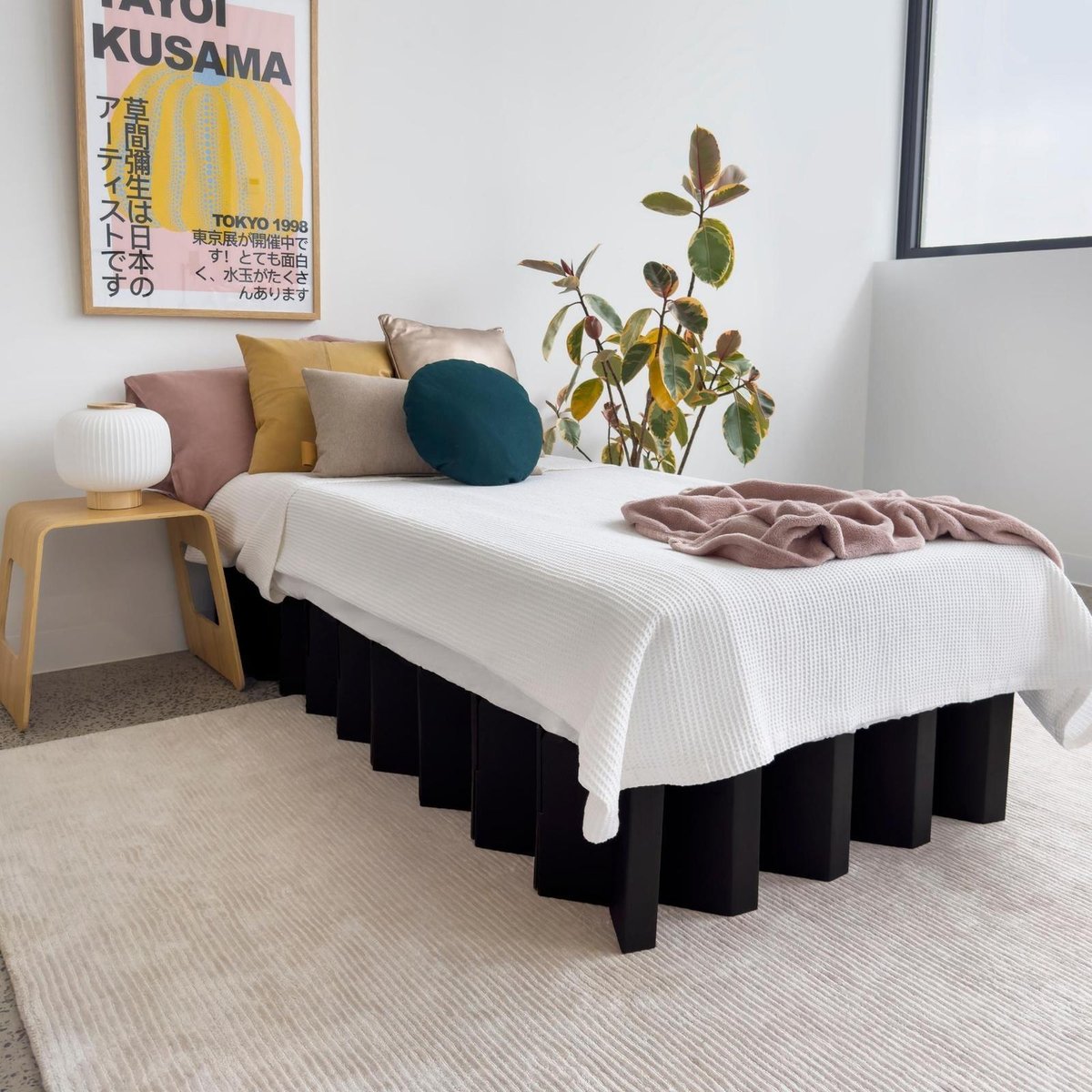 Yona Fold Out Cardboard Bed Base Frame - Black King Single - Bunnings ...