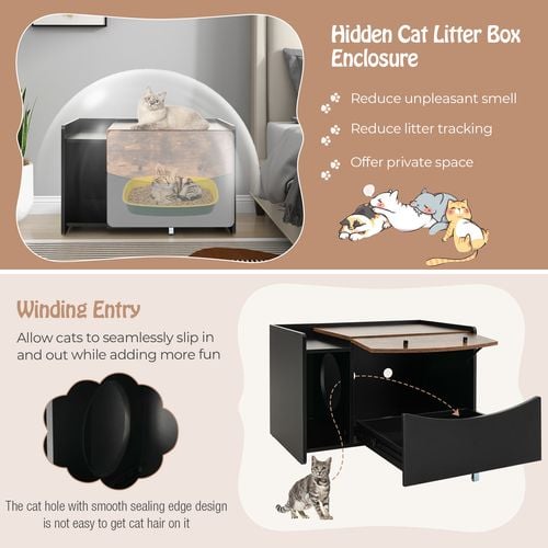 Costway Cat Litter Box Pull-out Drawer Wooden Pet Furniture Living Room ...