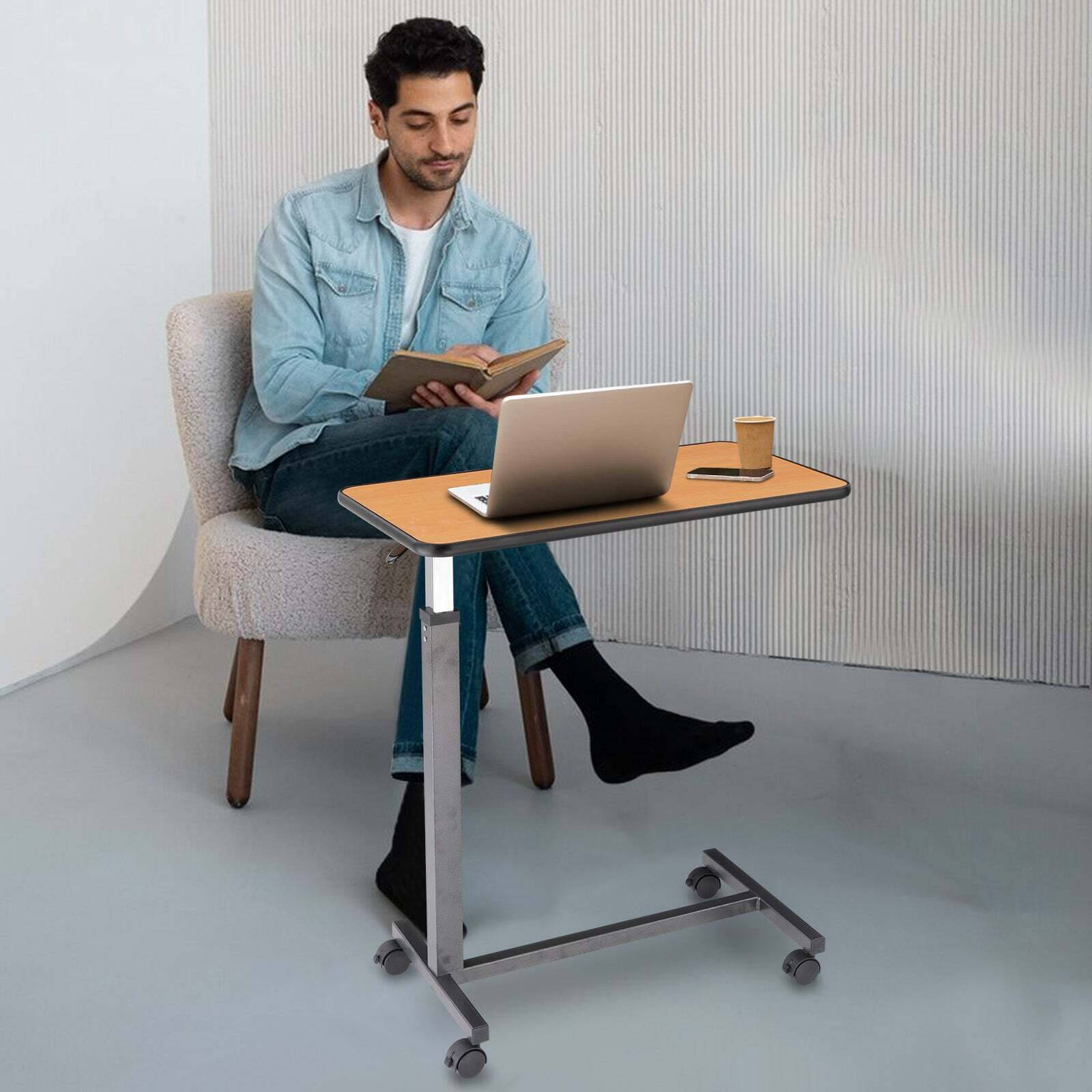 Altus Overbed Table Gas Lift mechanism Steel Frame Laminate Top Timber Bunnings Australia