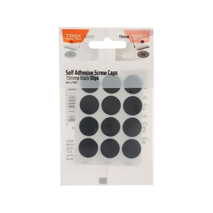 Taskmaster 15mm Black Self Adhesive Screw Caps - 50 Pack - Bunnings ...