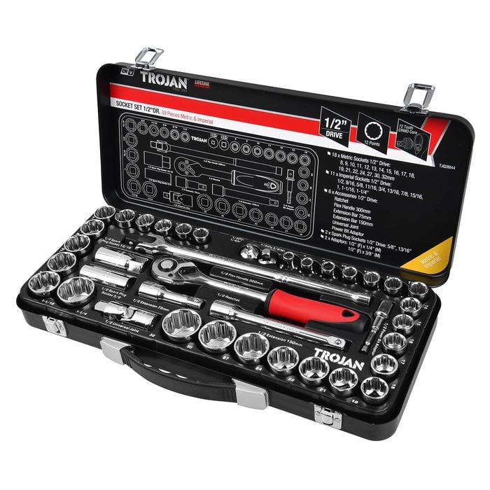 Trojan 39 Piece 1/2" Socket Tin Set TJQ28844 - Bunnings Australia
