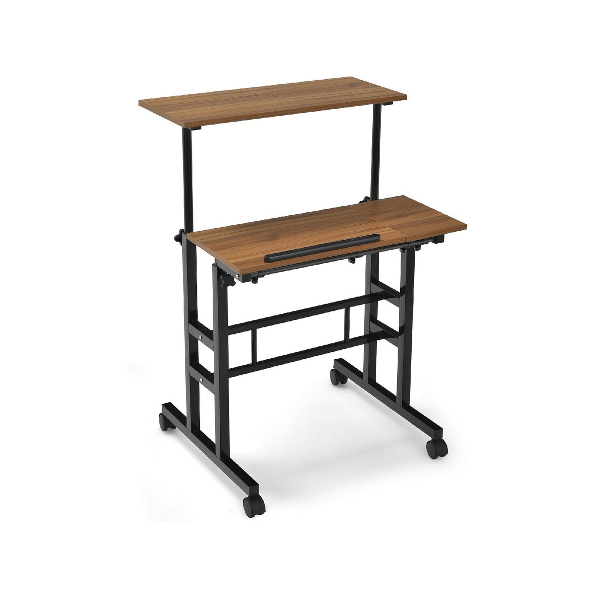 Costway Mobile Stand up Computer Desk Laptop Cart w/2 Tilting Desktops ...