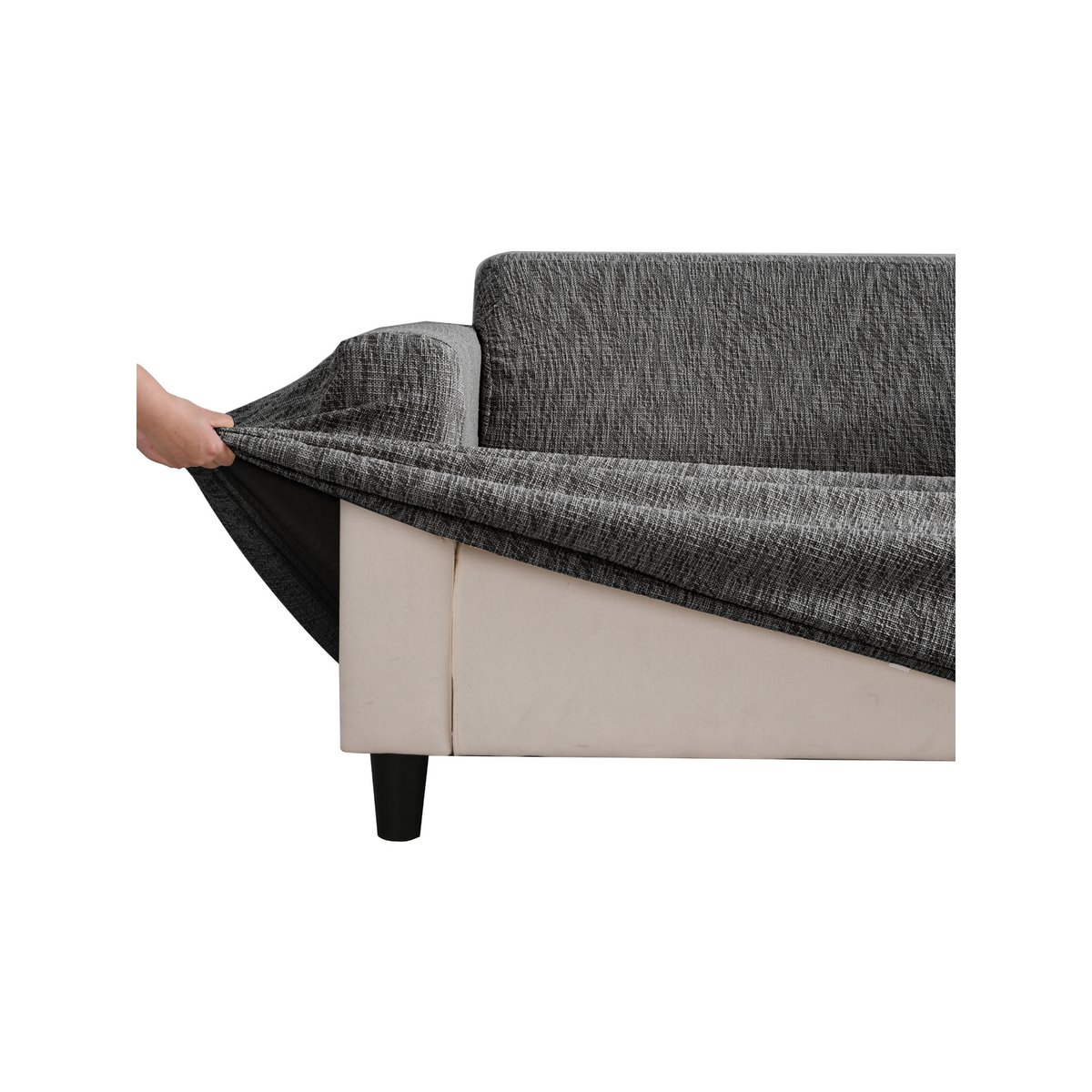 Sherwood Faux Linen Stretch Fit Couch Covers Black 3 Seater - Bunnings ...