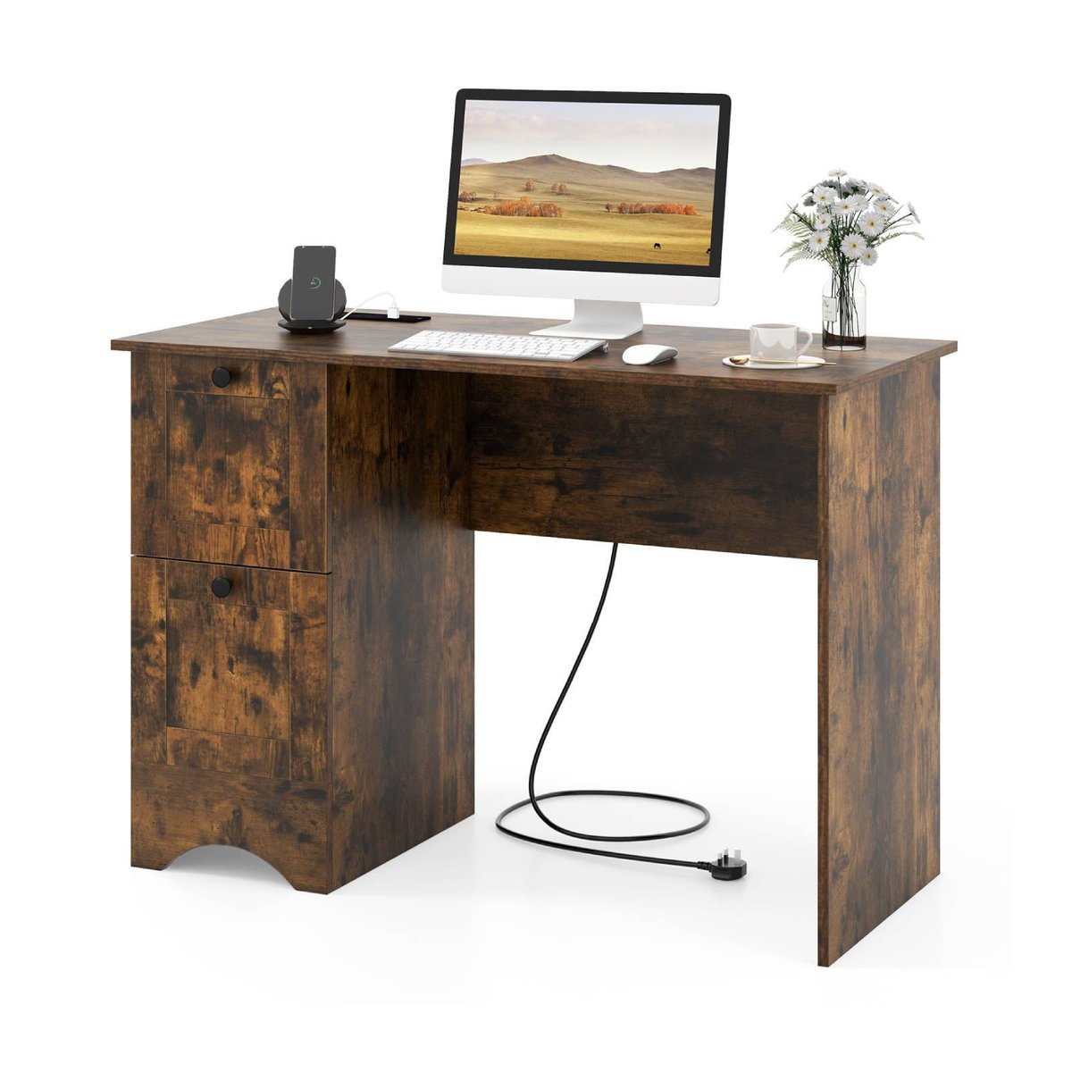 Costway Study Writing Workstation Laptop Table Computer Desk Brown ...