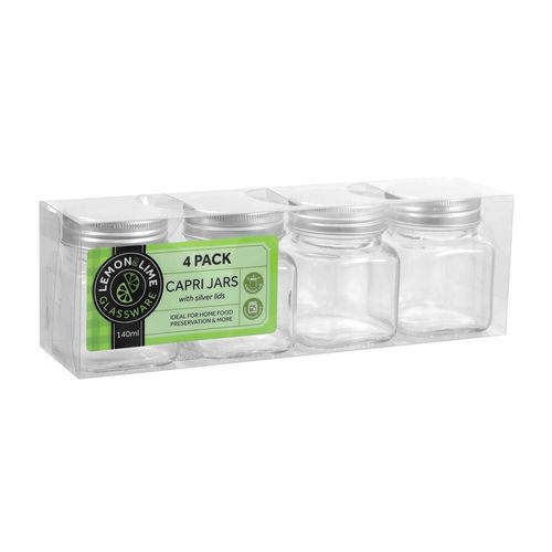 4PK Lemon & Lime 140ml Square Jar Capri Glass w/ Silver Lid - Bunnings ...