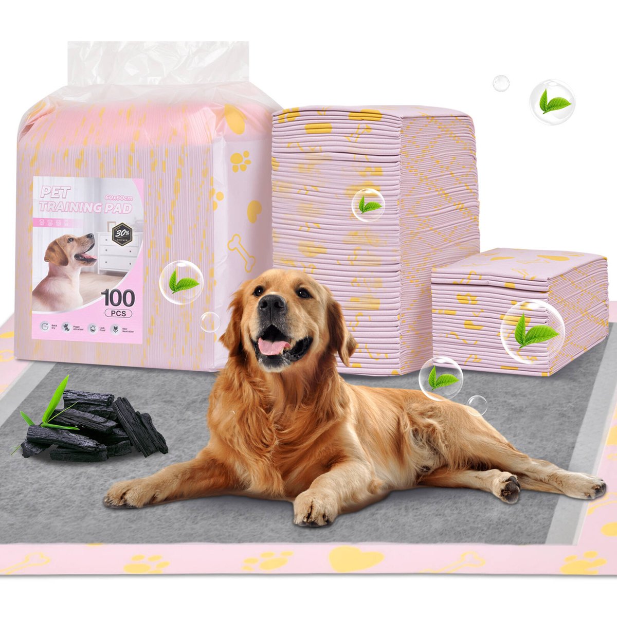 Advwin 100PCS Pet Training Pads Super Absorbent Bamboo Charcoal ...
