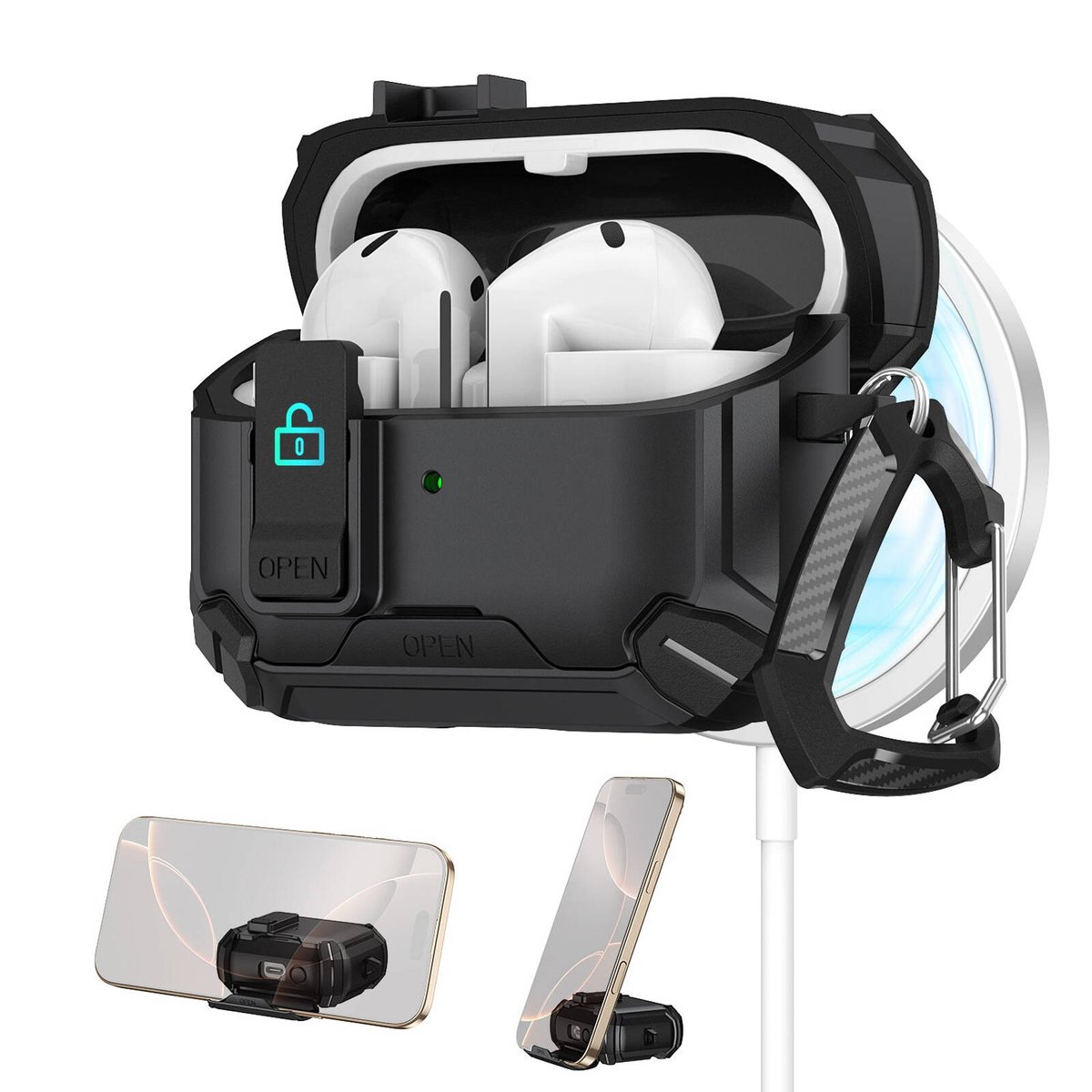 For Galaxy Buds 3 / 3 Pro Case with Lock Lid & Stand, Shockproof ...