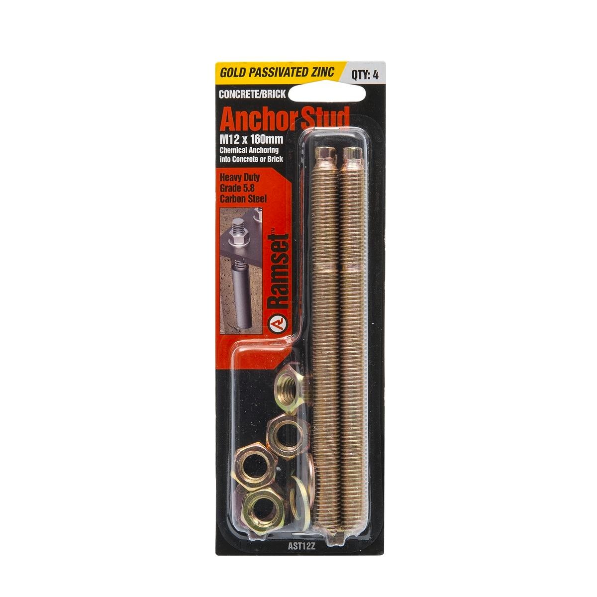 Ramset M12 x 160mm Zinc Plated Anchor Stud - 4 Pack - Bunnings Australia