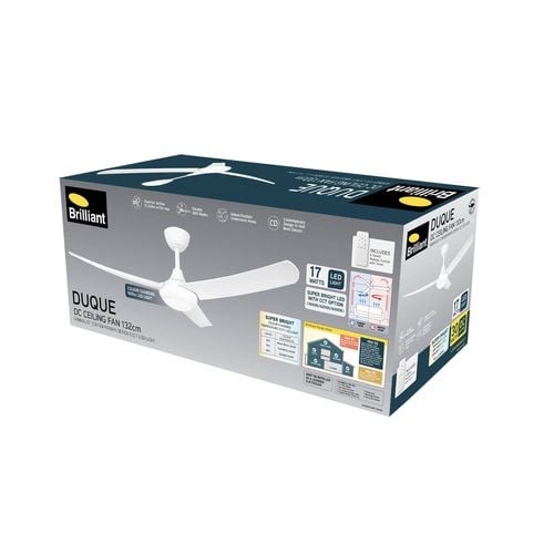 Brilliant 132cm White Matt Duque 3 Blade DC Ceiling Fan With Light Tone ...