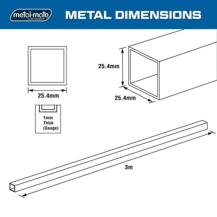 Metal Mate 25.4 x 25.4 x 1mm x 3m White Aluminium Square Tube ...