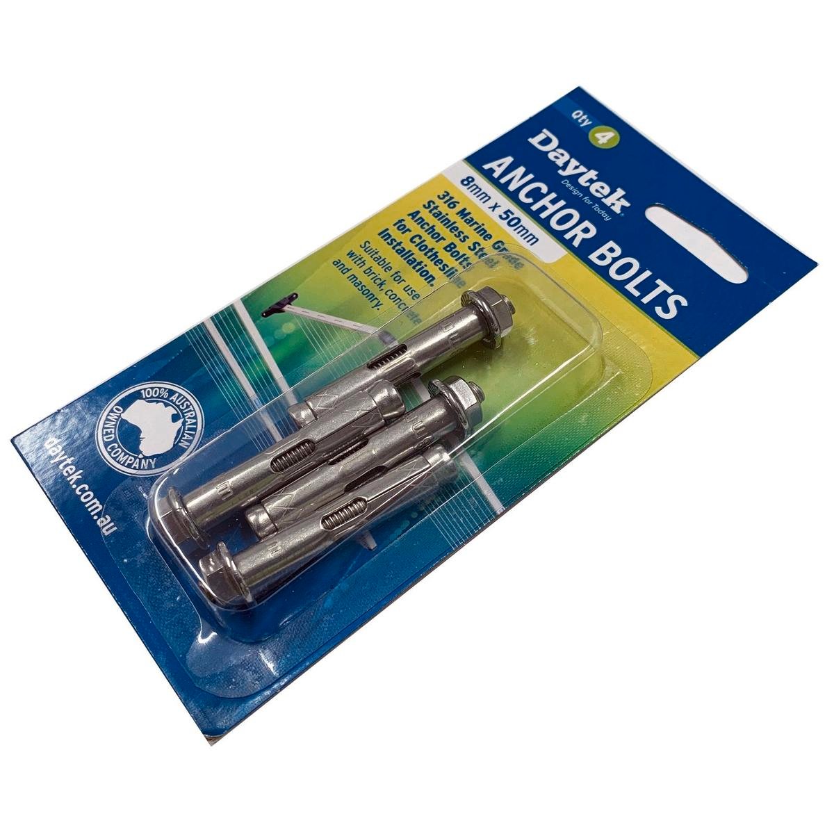 Daytek 8 x 50mm Stainless Steel Clothesline Anchor Bolt - 4 Pack ...