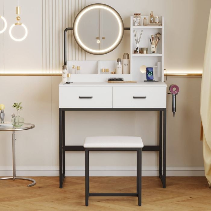 Advwin Dressing Table Set with Power Outlet and LED Light 360 ...