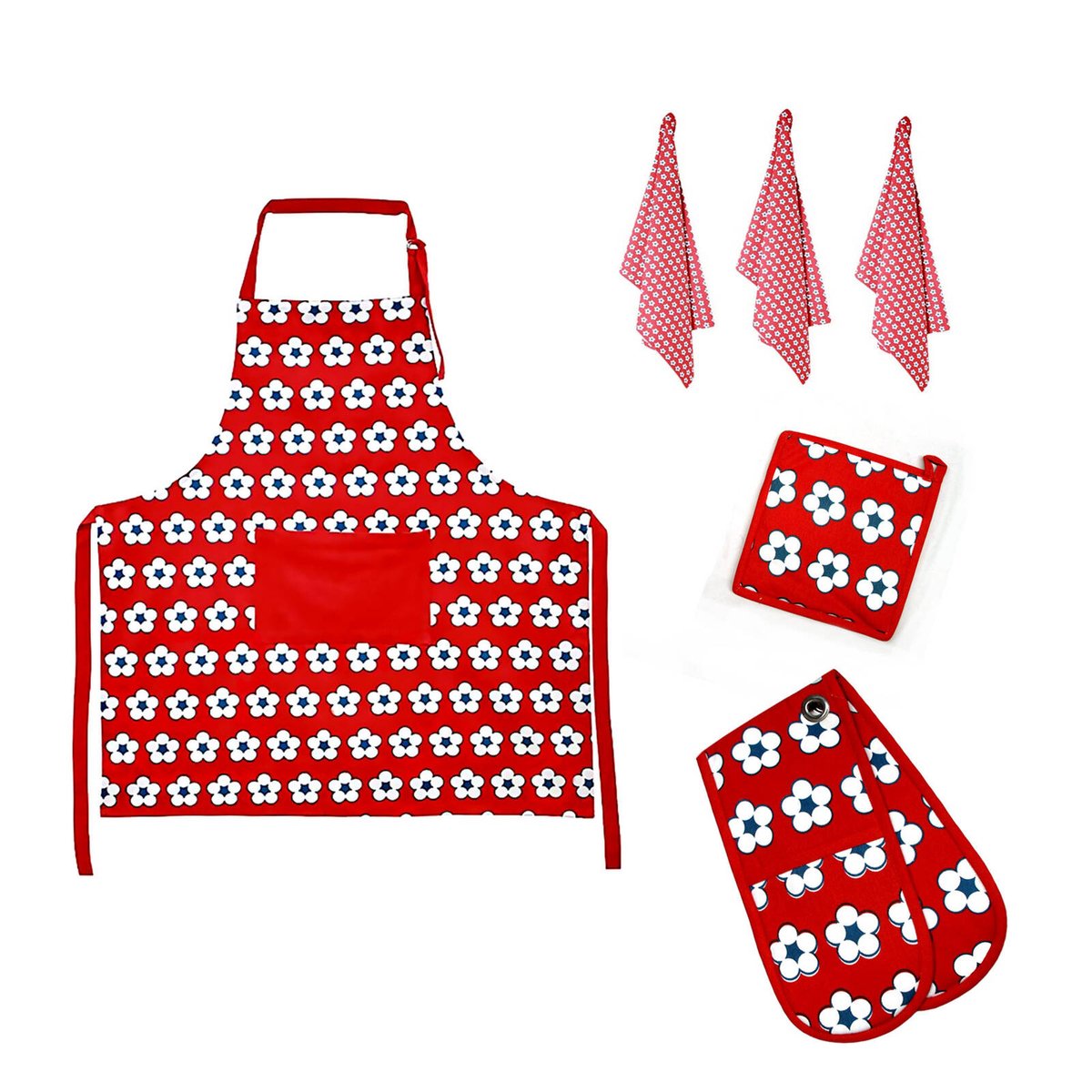 IDC Homewares 6 Piece Cotton Bud Cotton Kitchen Set Red - Bunnings ...