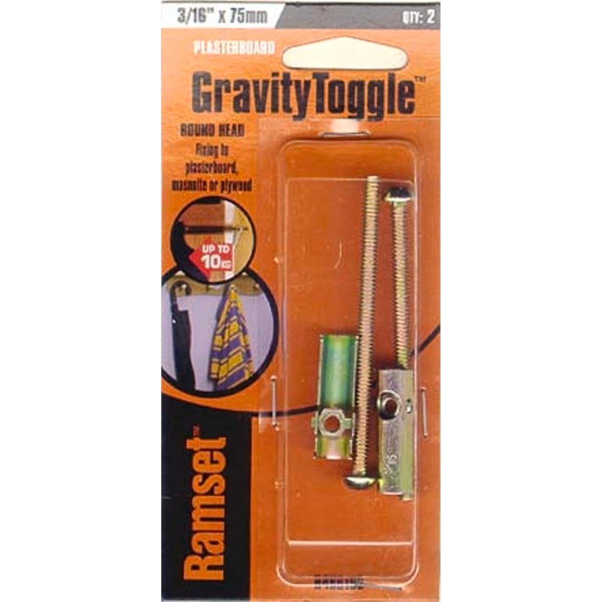 Ramset Gravity Toggle Round Head 3/16" X 75mm 2pk R466198 - Bunnings ...