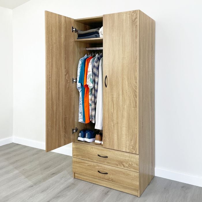 Practa Oak 2 Door 2 Drawer Robe - Bunnings Australia