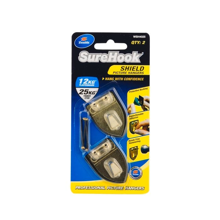 Zenith 12 / 25kg Brass Plated SureHook Shield Picture Hanger - 2 Pack ...