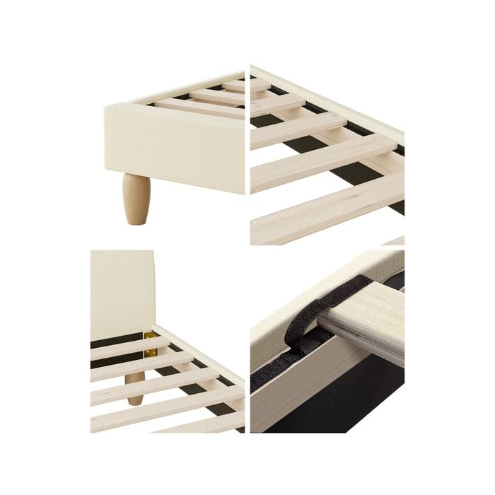 Oikiture Bed Frame Double Size Arched Beds Platform Beige Fabric ...