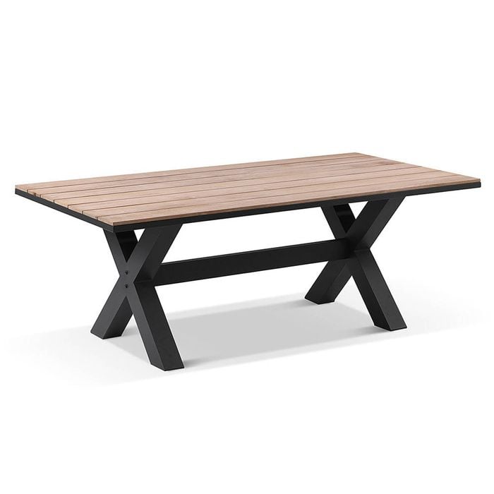 Kansas 2m Outdoor Teak Timber and Aluminium Rectangle Dining Table 2m ...
