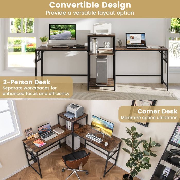 Costway 240cm Computer Desk Office Convertible 2-Person Table ...