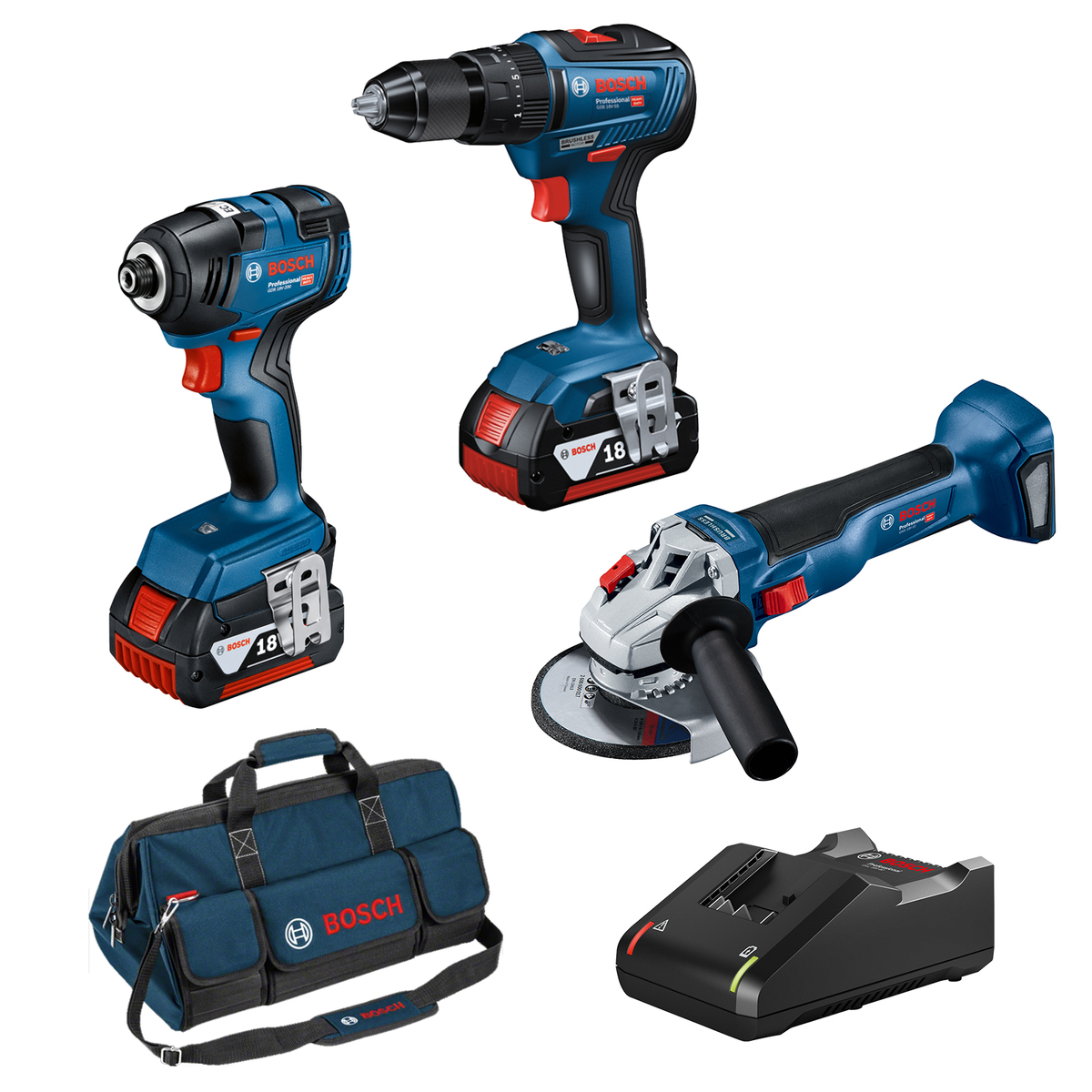 Bosch Blue 18V Brushless 3 Piece Combo Kit with 2 x 4.0AH Batteries ...