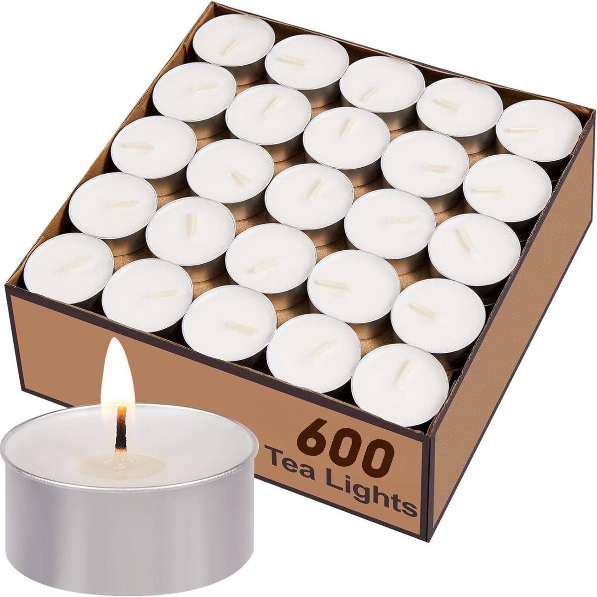 600pcs TEA LIGHT CANDLES 9 Hour Burn Tealight Wedding Smokeless Crystal ...