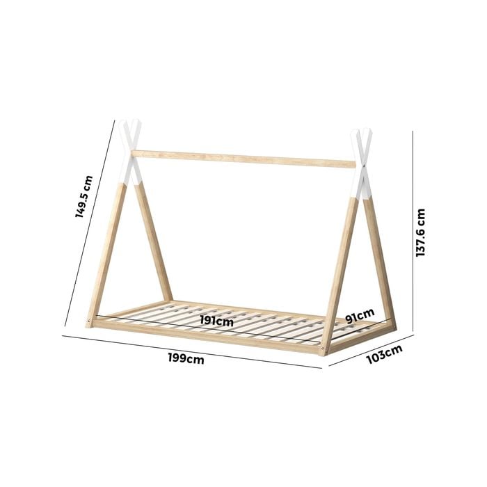 Oikiture Wooden Bed Frame Single Timber Teepee House Base Platform ...