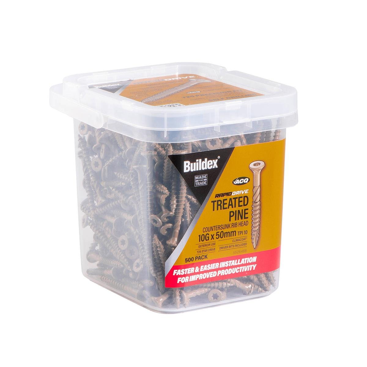Buildex RapidDrive Treated Pine Screws 10G x 50mm Climacoat - 500 Pack ...