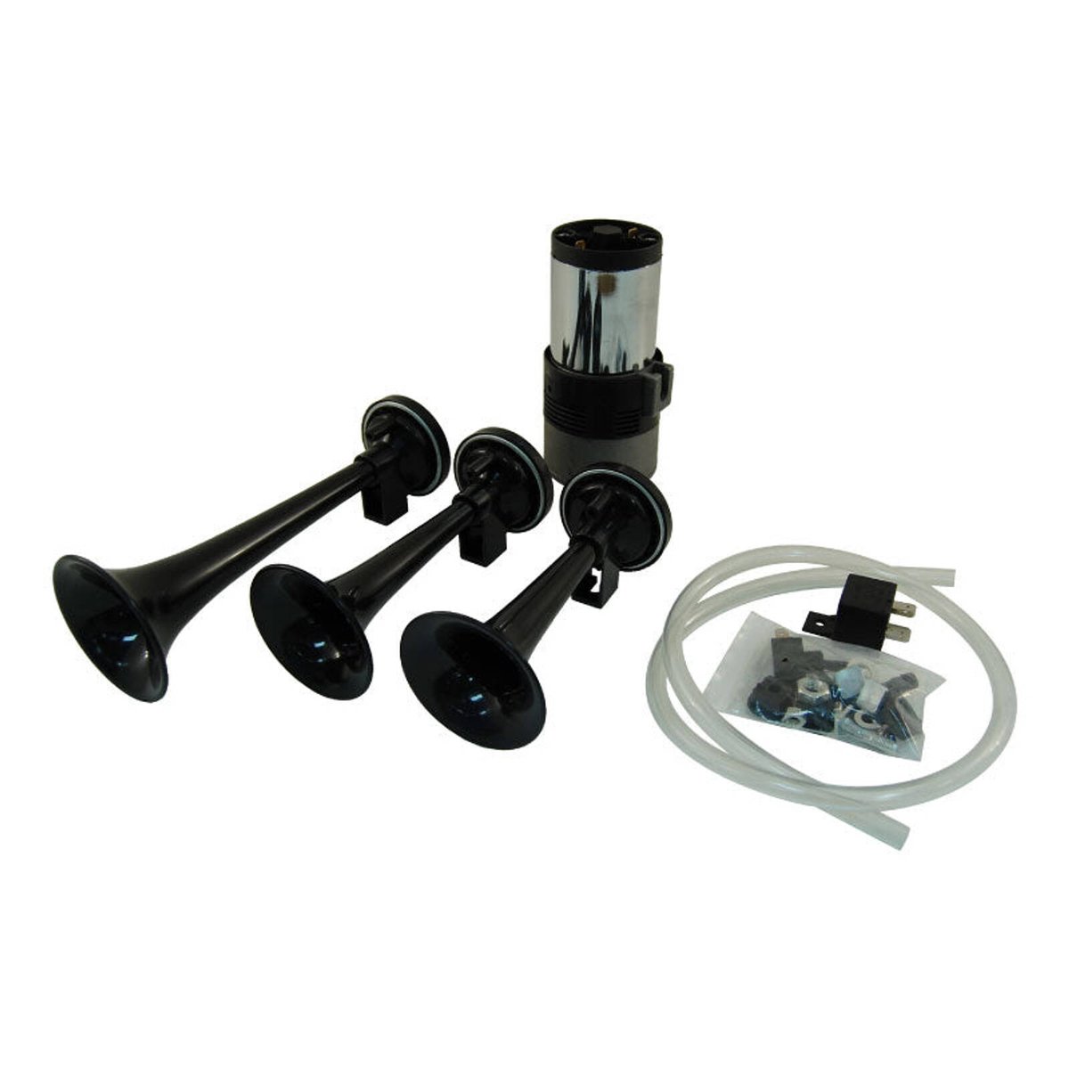 Black 12V Triple Trumpet Alternating Air Horn Set With Strong Chrome ...