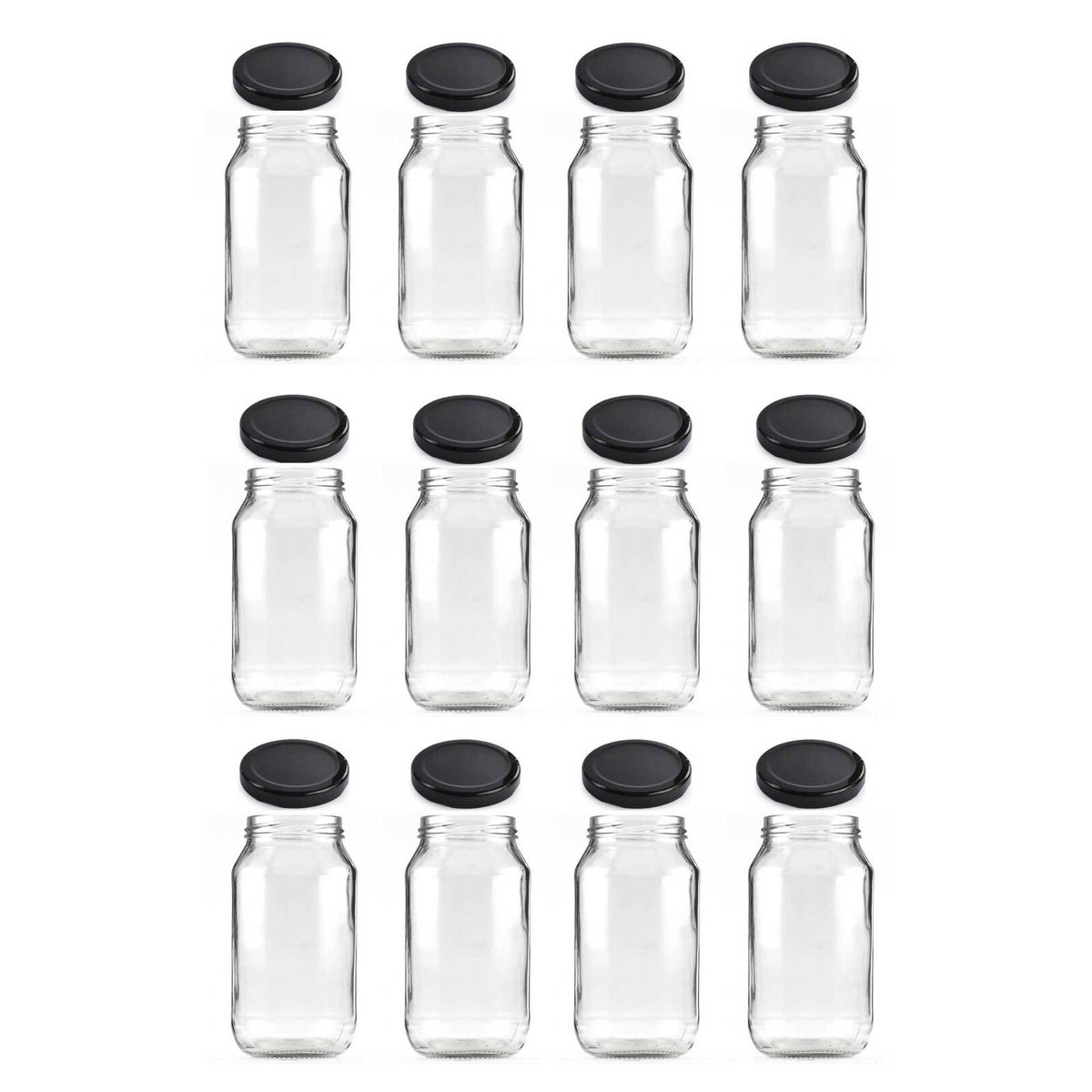 12x 500ml Flint Glass Jars + Twist Lids - Round Food Storage Preserving ...